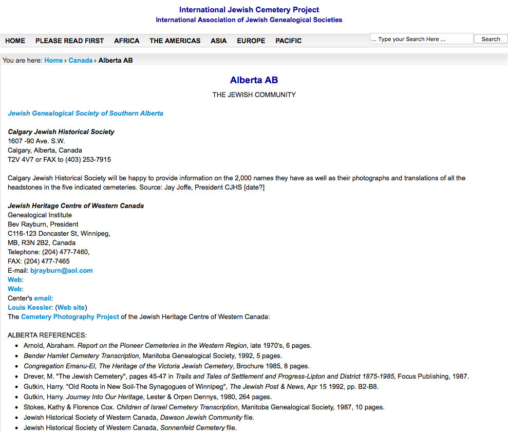 IAJGS International Jewish Cemetery Project - Alberta AB - B&F: Jewish ...