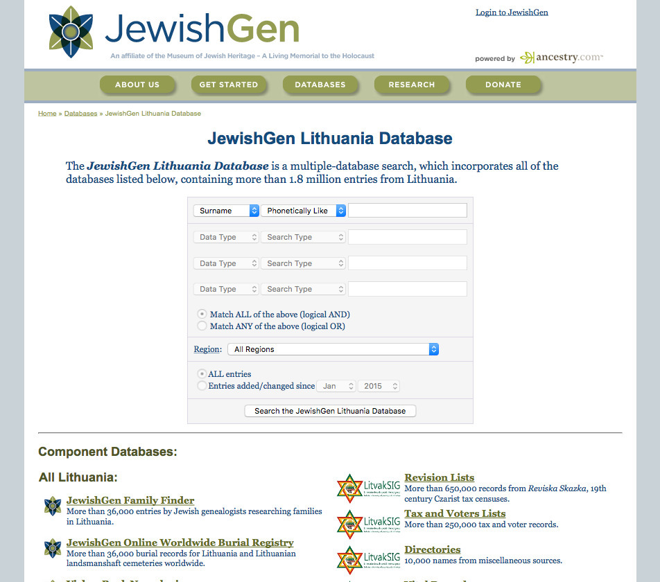 JewishGen - Lithuania Database - B&F: Jewish Genealogy and More