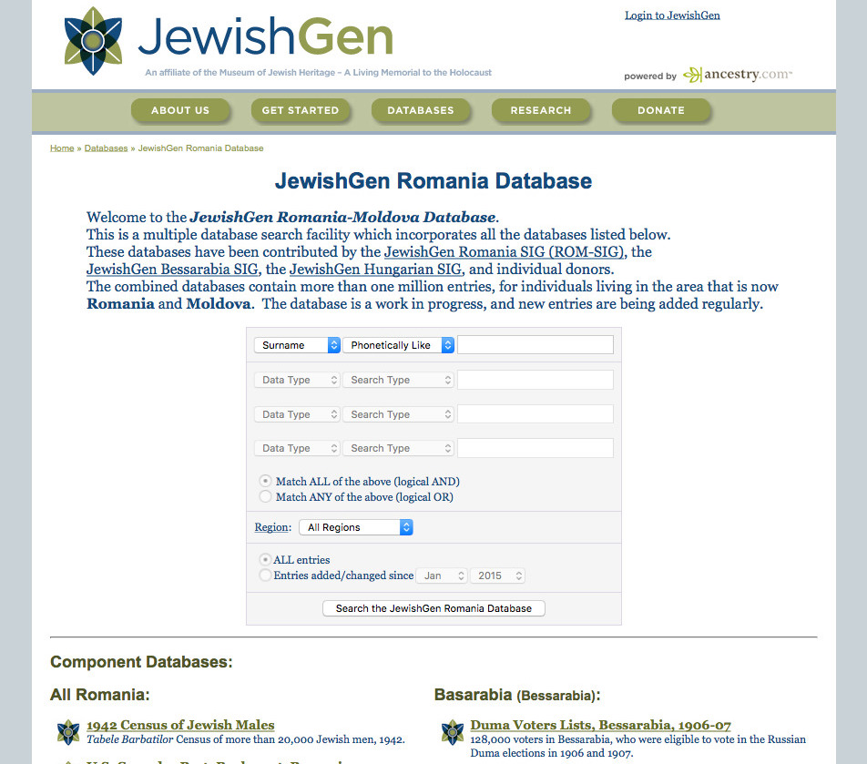 JewishGen - Romania Database - B&F: Jewish Genealogy and More