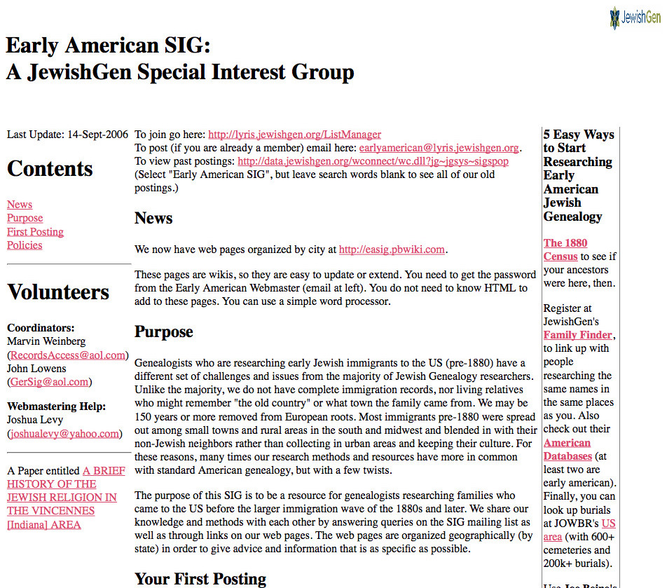 JewishGen - Early American SIG - B&F: Jewish Genealogy and More