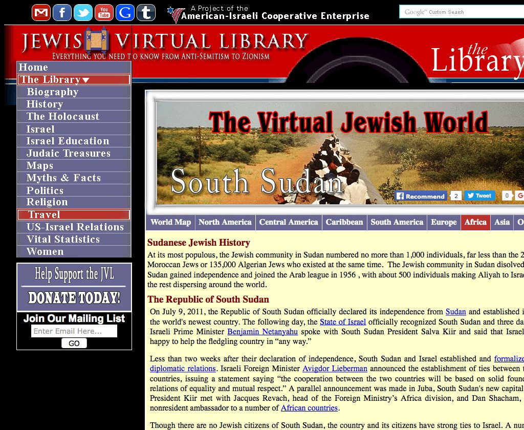 Virtual Jewish Library - South Sudan - B&F: Jewish Genealogy and More