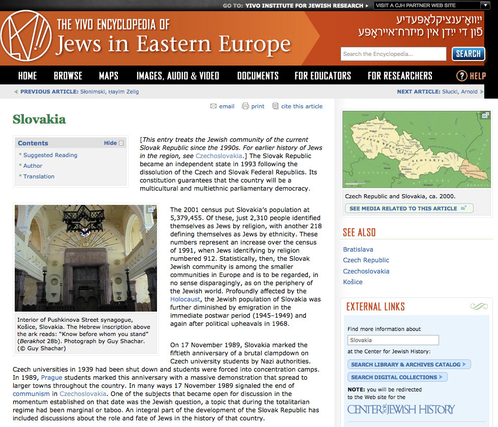 The YIVO Encyclopedia of Jews in Eastern Europe - Slovakia (Post-1993 ...