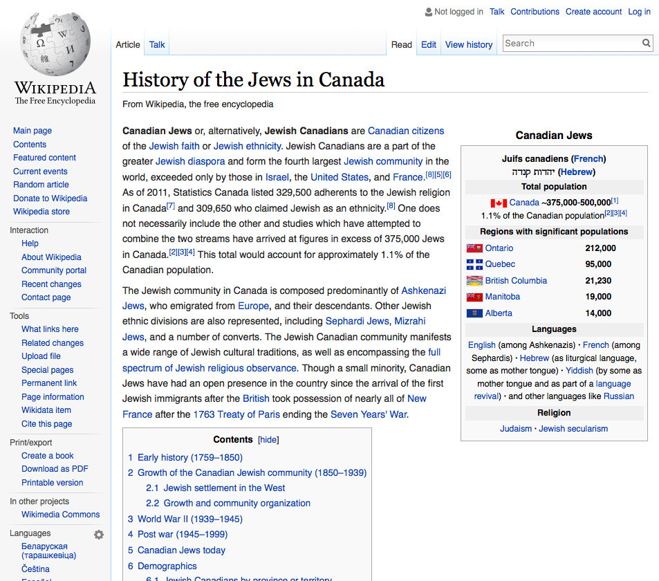 Wikipedia - History of the Jews in Canada - B&F: Jewish Genealogy and More