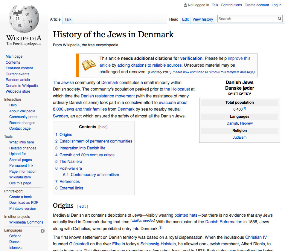 Wikipedia - History of the Jews in Denmark - B&F: Jewish Genealogy and More
