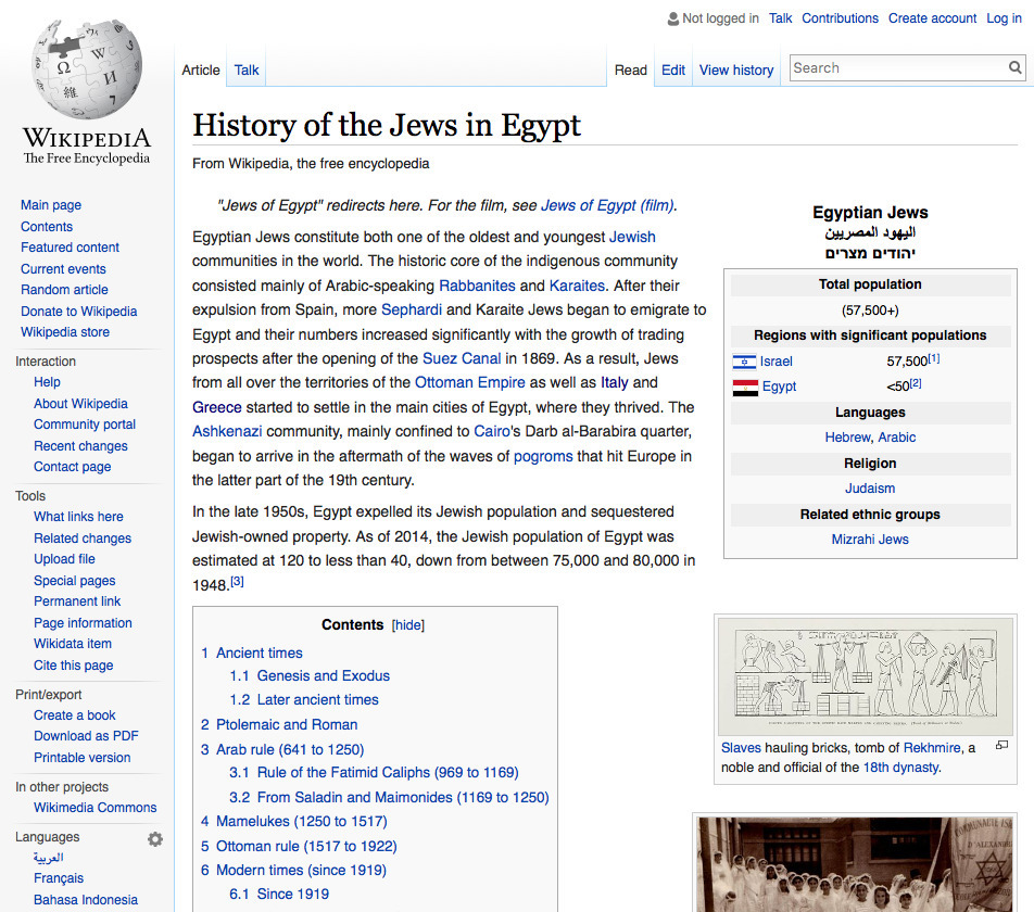 Wikipedia - History of the Jews in Egypt - B&F: Jewish Genealogy and More