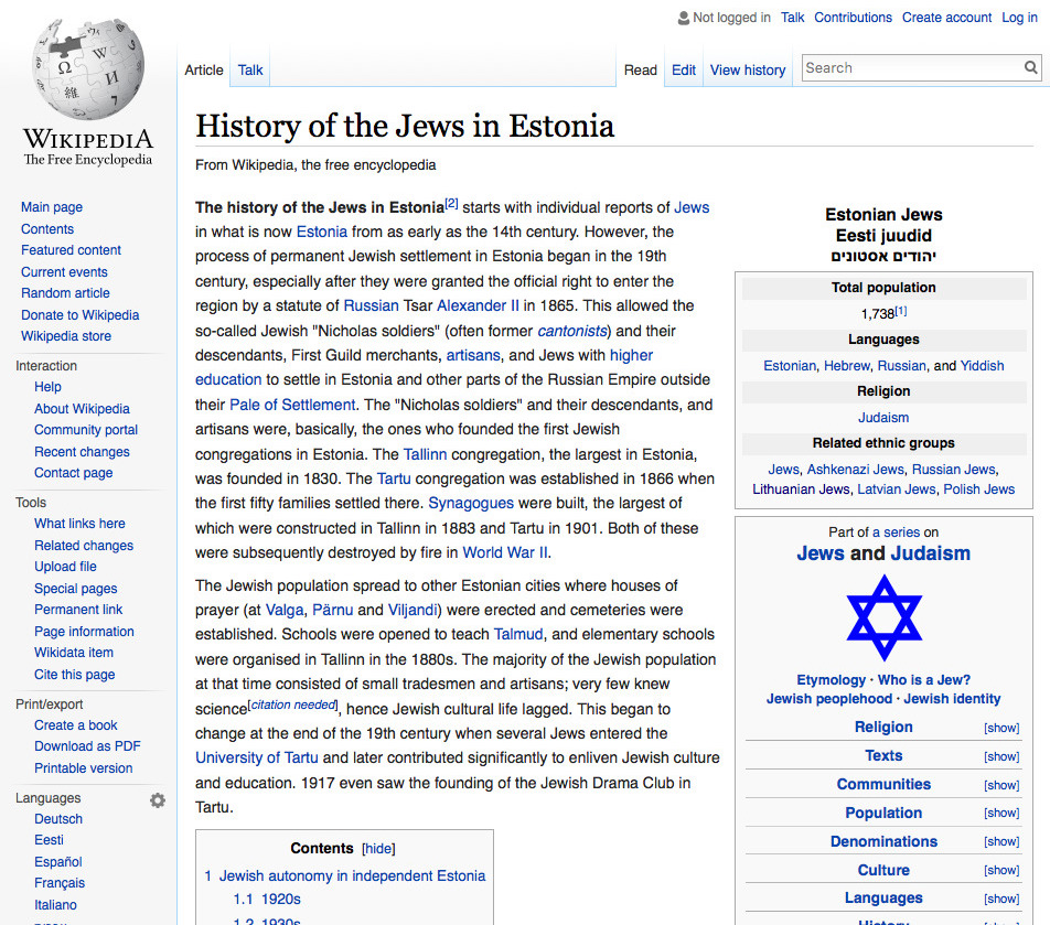 Wikipedia - History of the Jews in Estonia - B&F: Jewish Genealogy and More