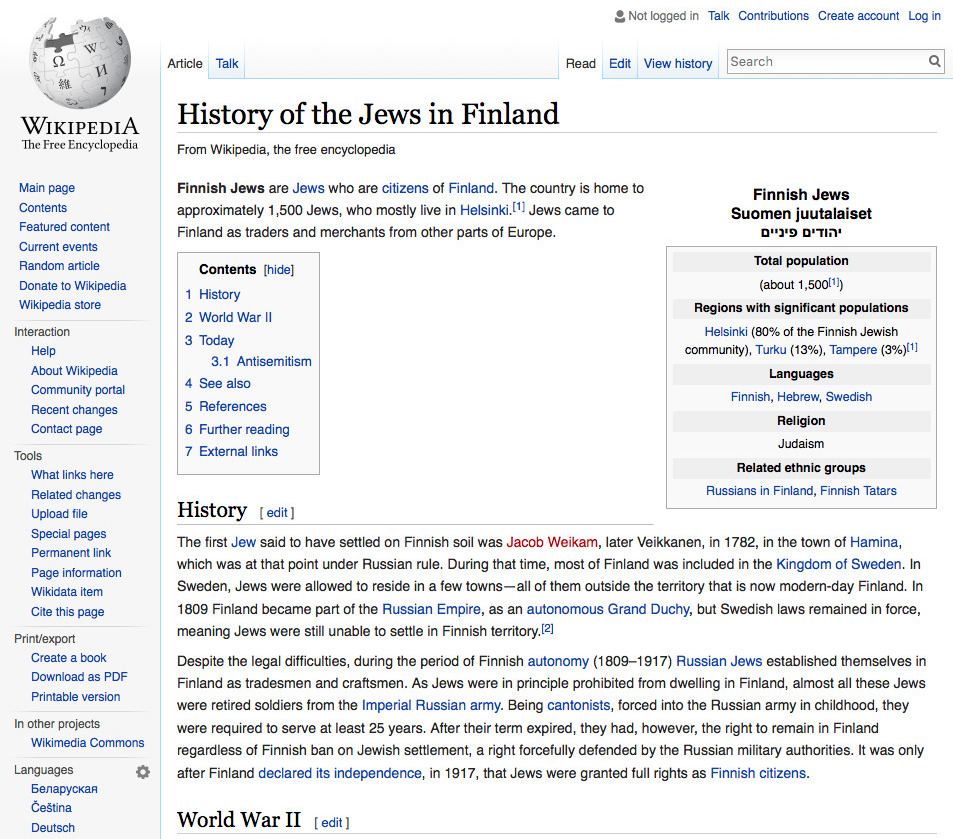 Wikipedia - History of the Jews in Finland - B&F: Jewish Genealogy and More