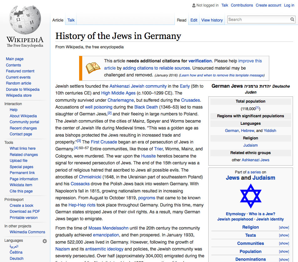 Wikipedia - History of the Jews in Germany - B&F: Jewish Genealogy and More