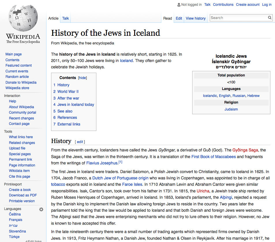 Wikipedia - History of the Jews in Iceland - B&F: Jewish Genealogy and More