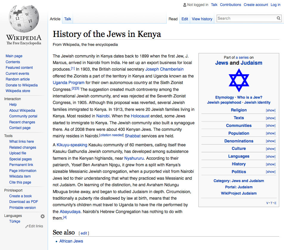 Wikipedia - History of the Jews in Kenya - B&F: Jewish Genealogy and More