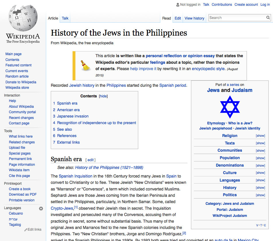Wikipedia - History of the Jews in the Philippines - B&F: Jewish ...