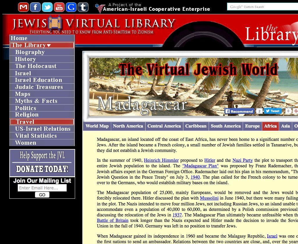 Virtual Jewish Library - Madagascar - B&F: Jewish Genealogy and More