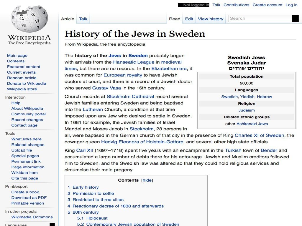 Wikipedia - History of the Jews in Sweden - B&F: Jewish Genealogy and More