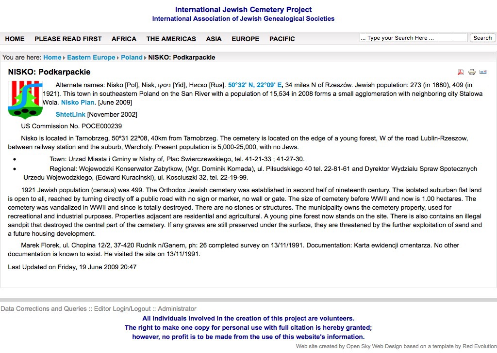 IAJGS International Jewish Cemetery Project - NISKO: Podkarpackie - B&F ...